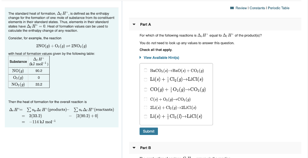 Solved II Review Constants Periodic Table The standard heat | Chegg.com