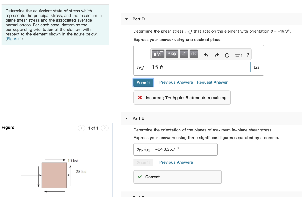 Solved Part D Determine the equivalent state of stress which | Chegg.com