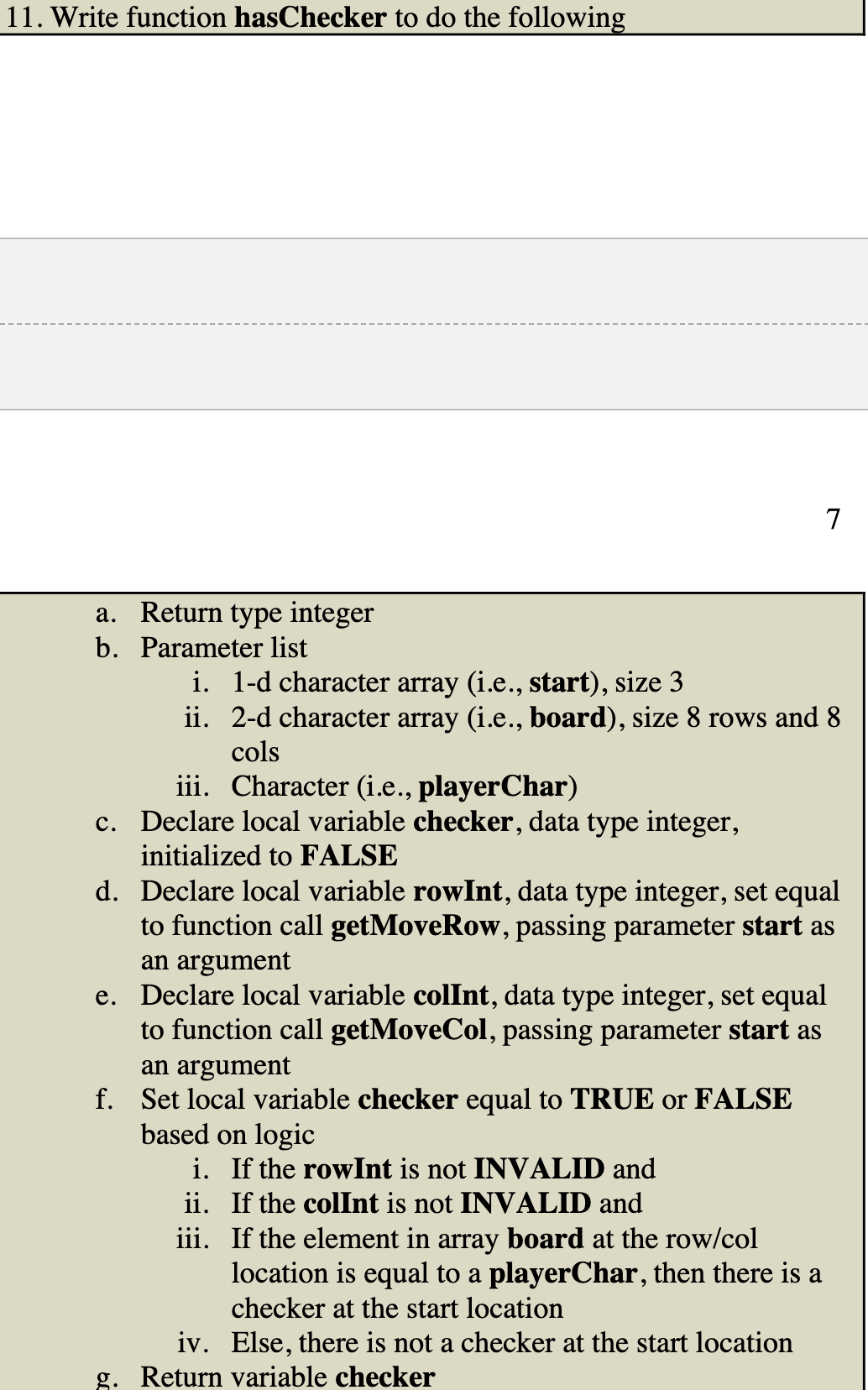 Solved a. Return type integer b. Parameter list i. 1-d | Chegg.com