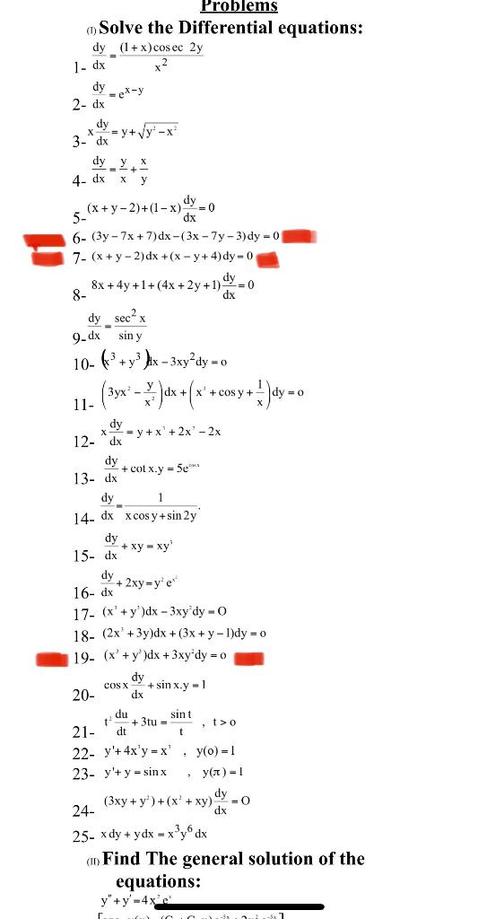 Solved Problems Solve the Differential equations: dy_(1 + x) | Chegg.com