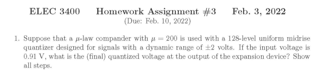 Solved ELEC 3400 Homework Assignment #3 (Due: Feb. 10, 2022) | Chegg.com