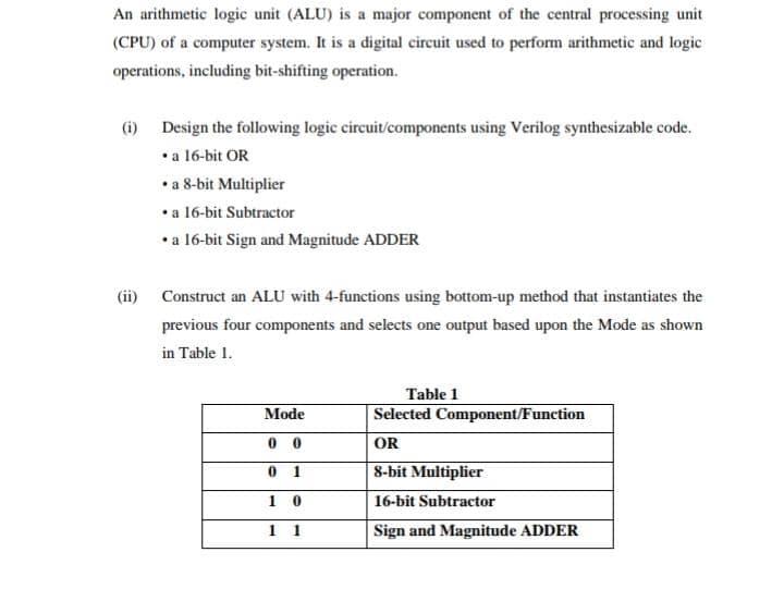 An arithmetic logic unit (ALU) is a major component | Chegg.com
