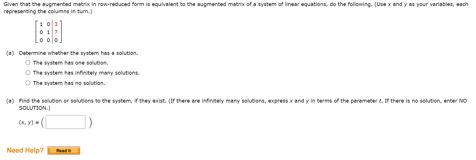 Solved Given that the augmented matrix in row-reduced form | Chegg.com