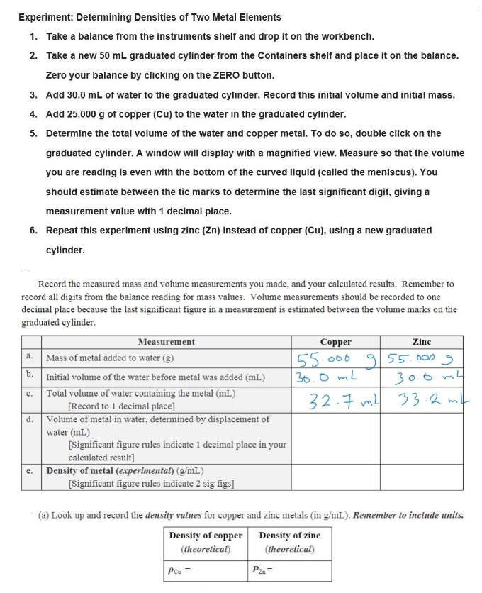 Solved Experiment: Determining Densities of Two Metal | Chegg.com