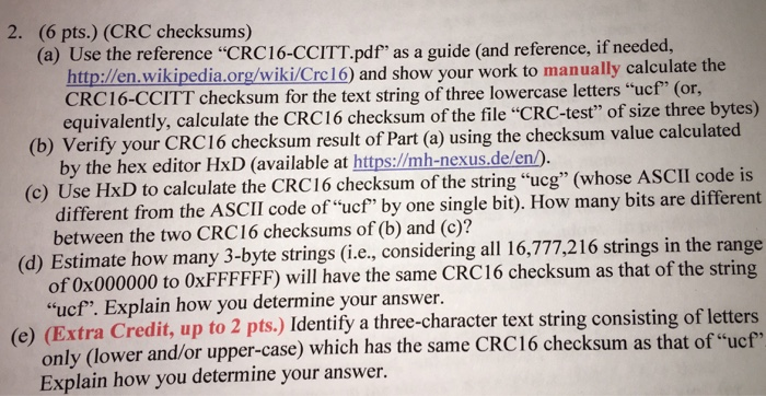 2. (6 pts.) (CRC checksums) (a) Use the reference | Chegg.com