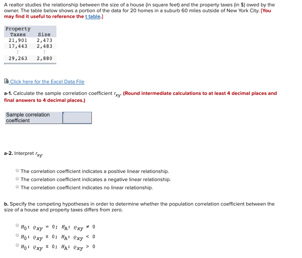 Solved A realtor studies the relationship between the size | Chegg.com