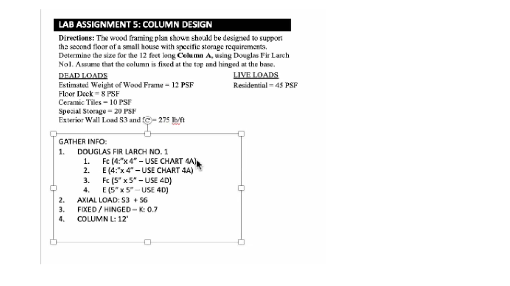 LAB ASSIGNMENT 5: COLUMN DESIGN Directions: The wood | Chegg.com