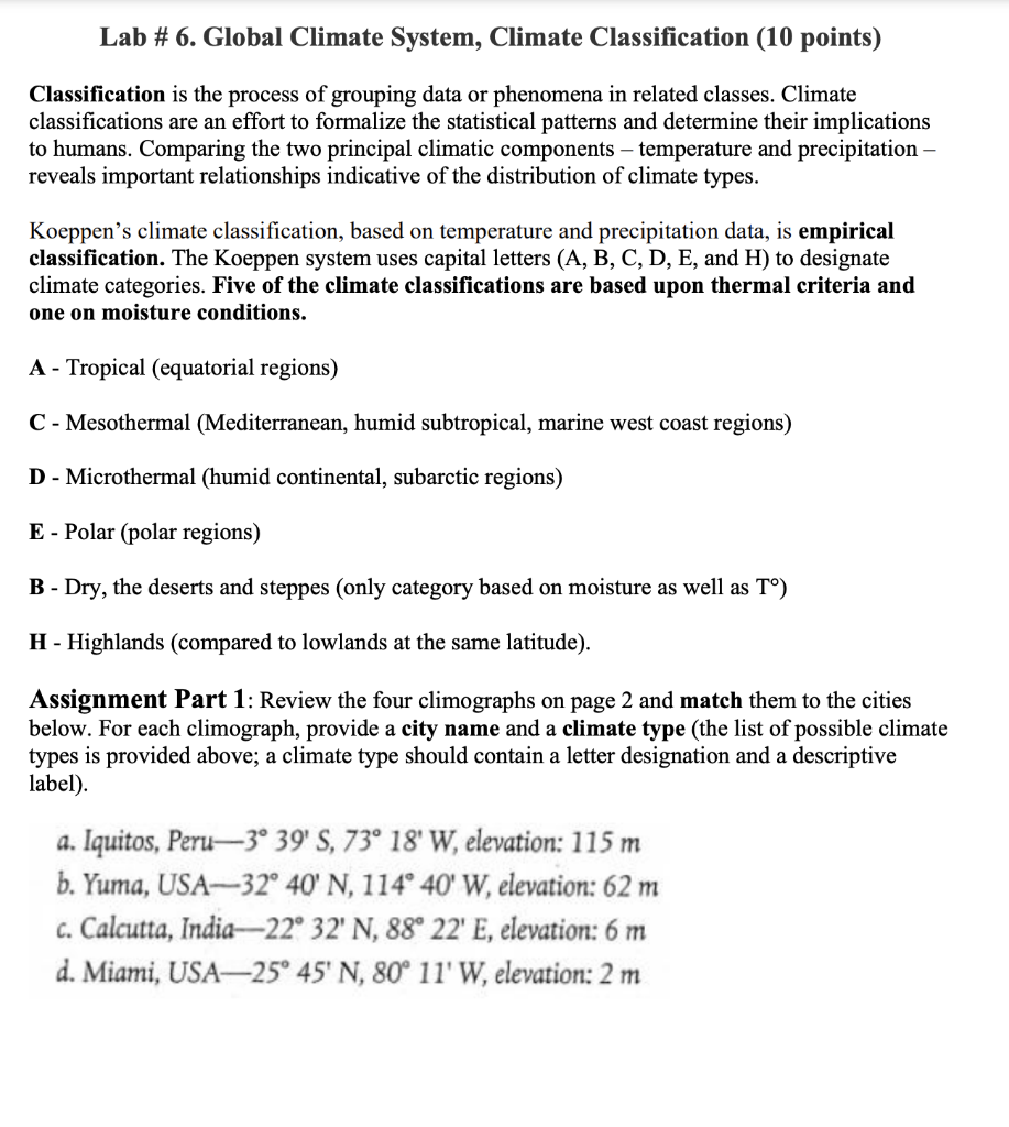 Solved Lab \# 6. Global Climate System, Climate | Chegg.com