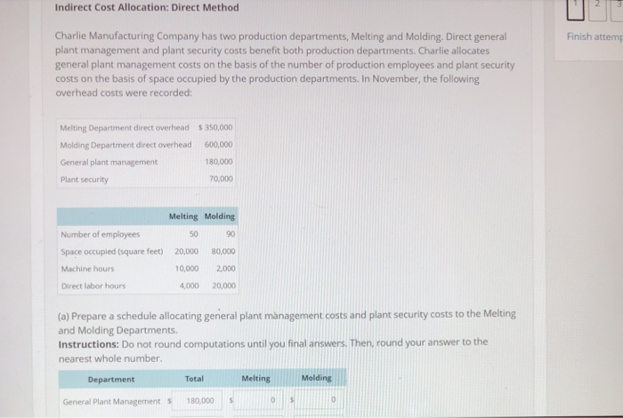 Solved Indirect Cost Allocation: Direct Method Charlie | Chegg.com