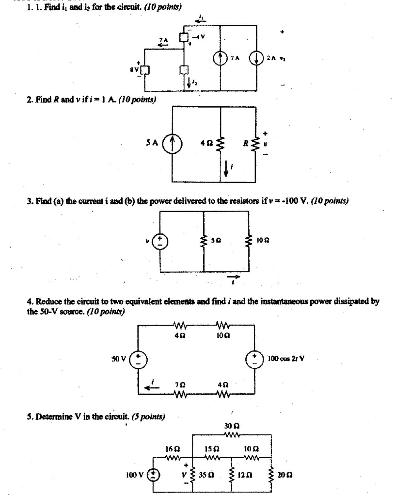 Solved 1 1 Find I1 And I2 For The Circuit 10 Points 2 