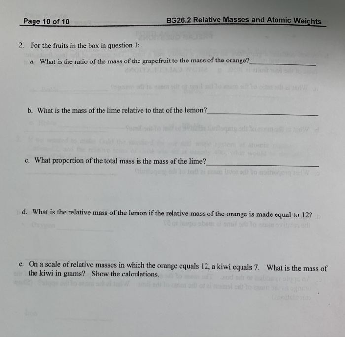 Solved Page 10 of 10 BG26.2 Relative Masses and Atomic | Chegg.com