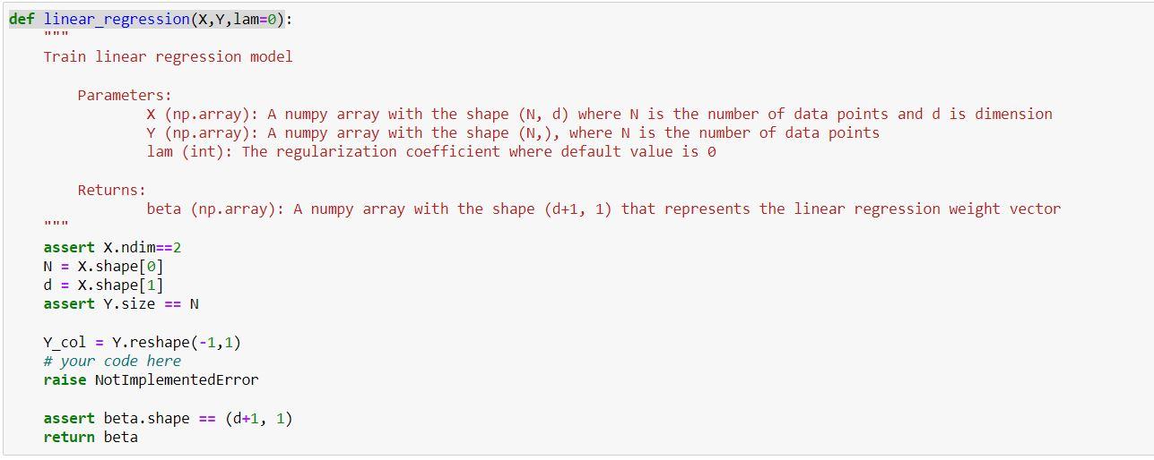 Write a function linear regression that fits a linear | Chegg.com