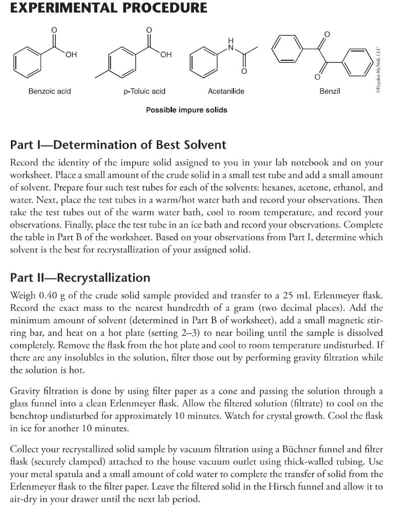 Recrystallization of Impure Solid Background | Chegg.com