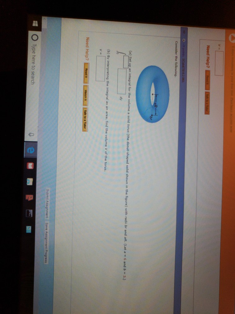 Solved (a) Set up an integral for the volume a solid torus | Chegg.com