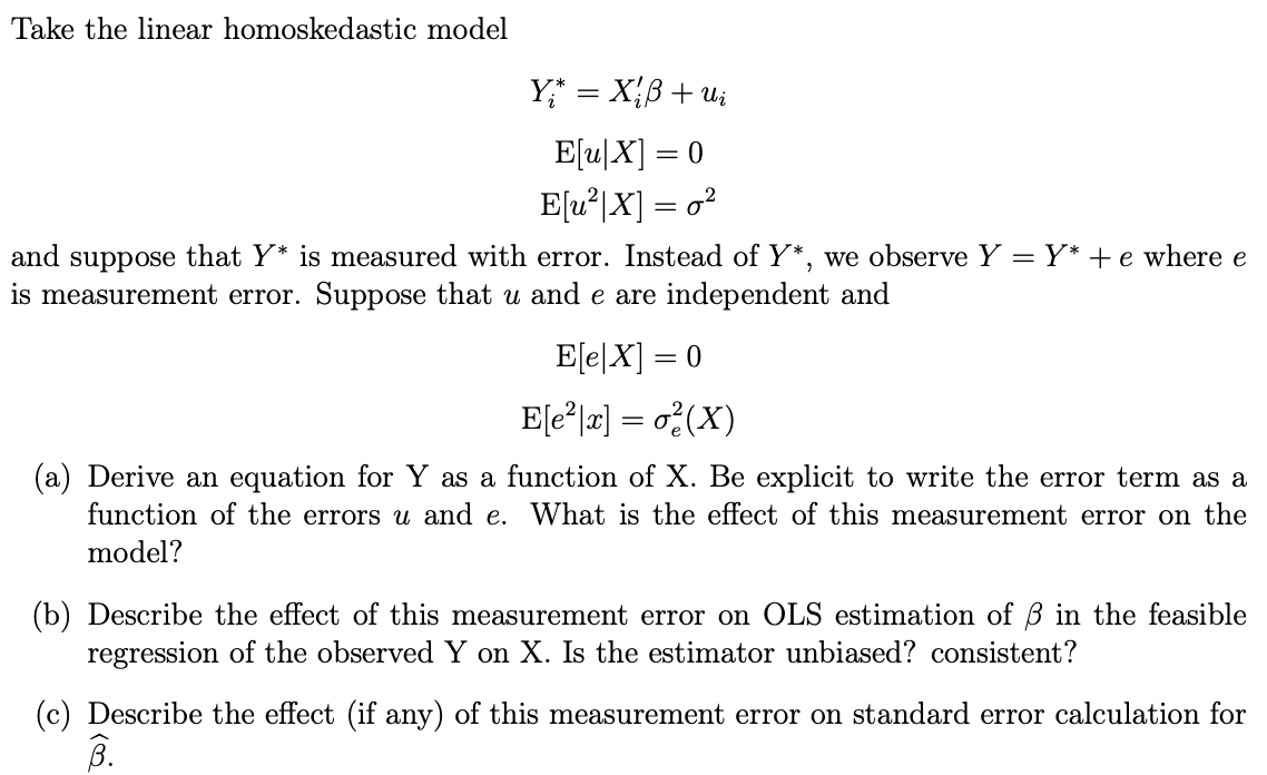 Take the linear homoskedastic model | Chegg.com
