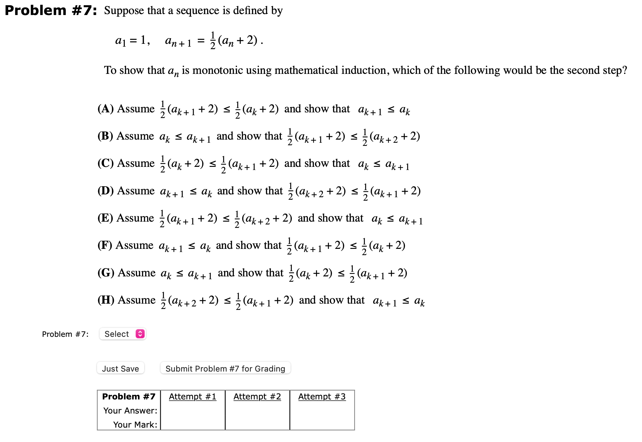 Solved Problem \#7: Suppose that a sequence is defined by | Chegg.com