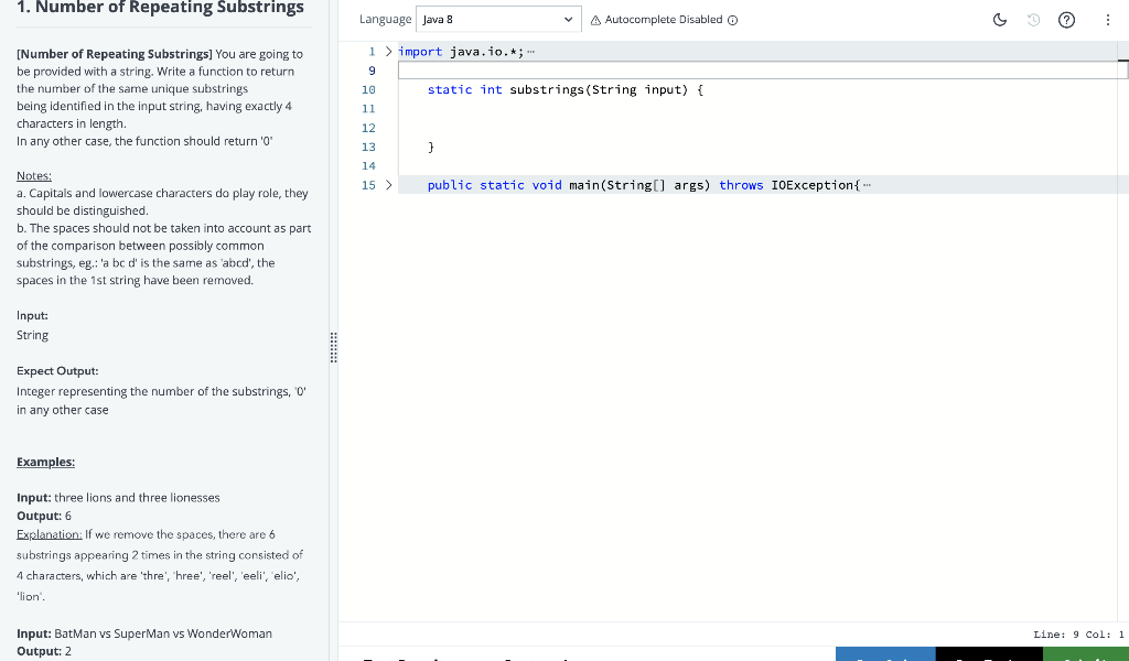 Solved 1 Number Of Repeating Substrings Language Java 8 A 4049