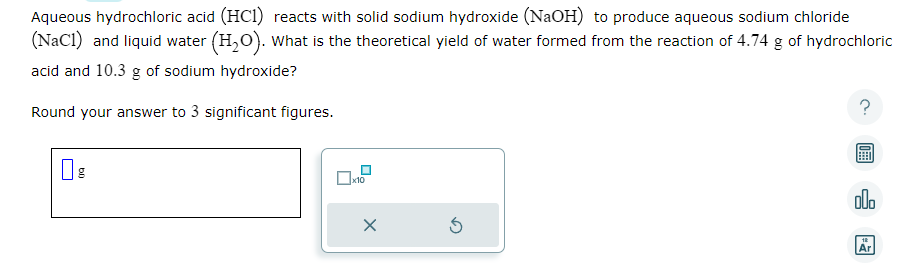 Solved Aqueous hydrochloric acid (HCl) reacts with solid | Chegg.com