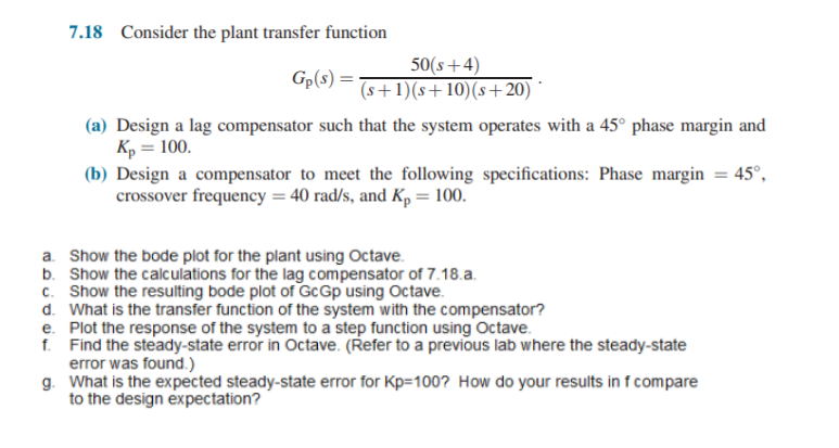 Solved 7.18 ﻿Consider the plant transfer | Chegg.com