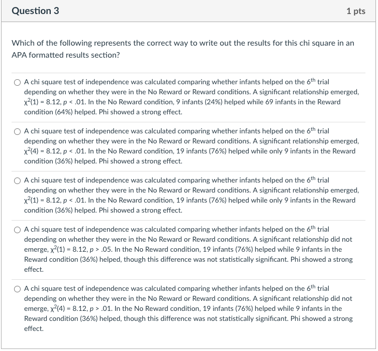 Solved Chi Square Crash Course Quiz Part A: We conduct a | Chegg.com
