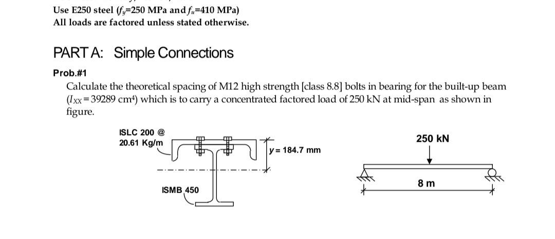 Solved Use E250 steel (y=250 MPa and f.=410 MPa) All loads | Chegg.com