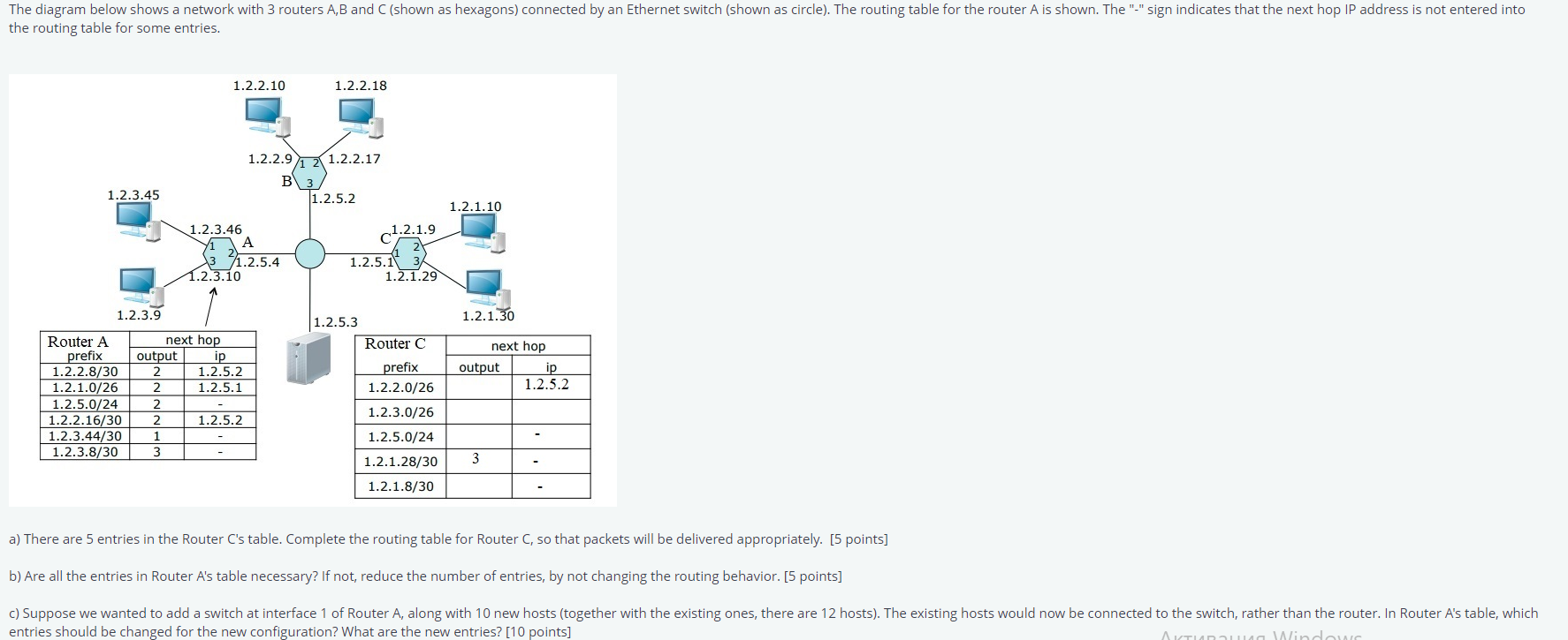 Solved The Diagram Below Shows A Network With 3 Routers A B Chegg