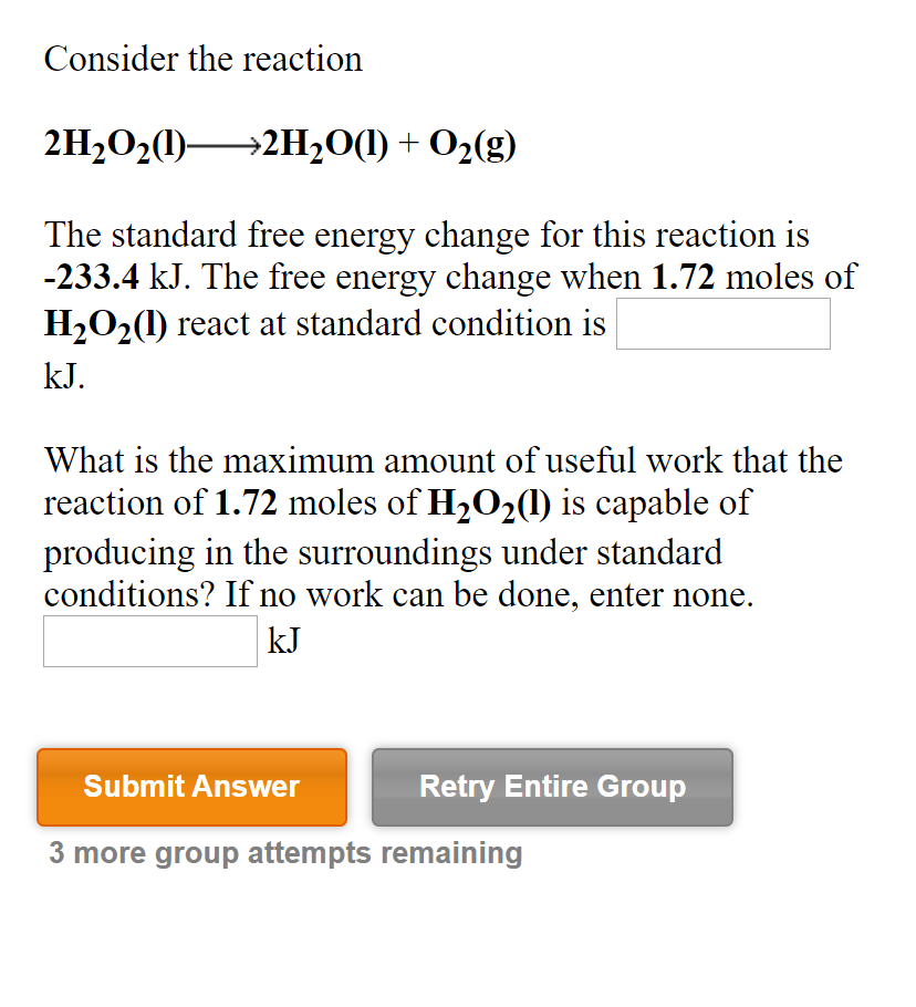 Solved Consider the reaction 2H2O2(1)—*2H2O(1) + O2(g) The | Chegg.com