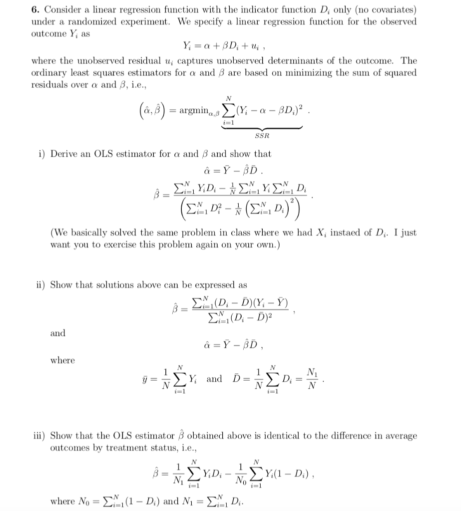 6. Consider a linear regression function with the | Chegg.com