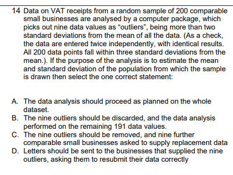 Solved 14 Data on VAT receipts from a random sample of 200 | Chegg.com
