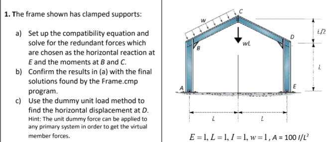 Solved 1. The frame shown has clamped supports: 1/2 WL a) | Chegg.com