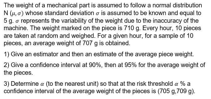 Solved The weight of a mechanical part is assumed to follow | Chegg.com