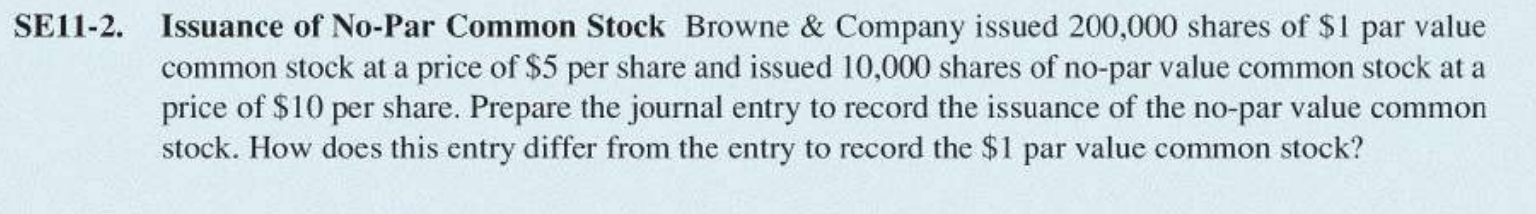 Solved 1-2. Issuance of No-Par Common Stock Browne \& | Chegg.com