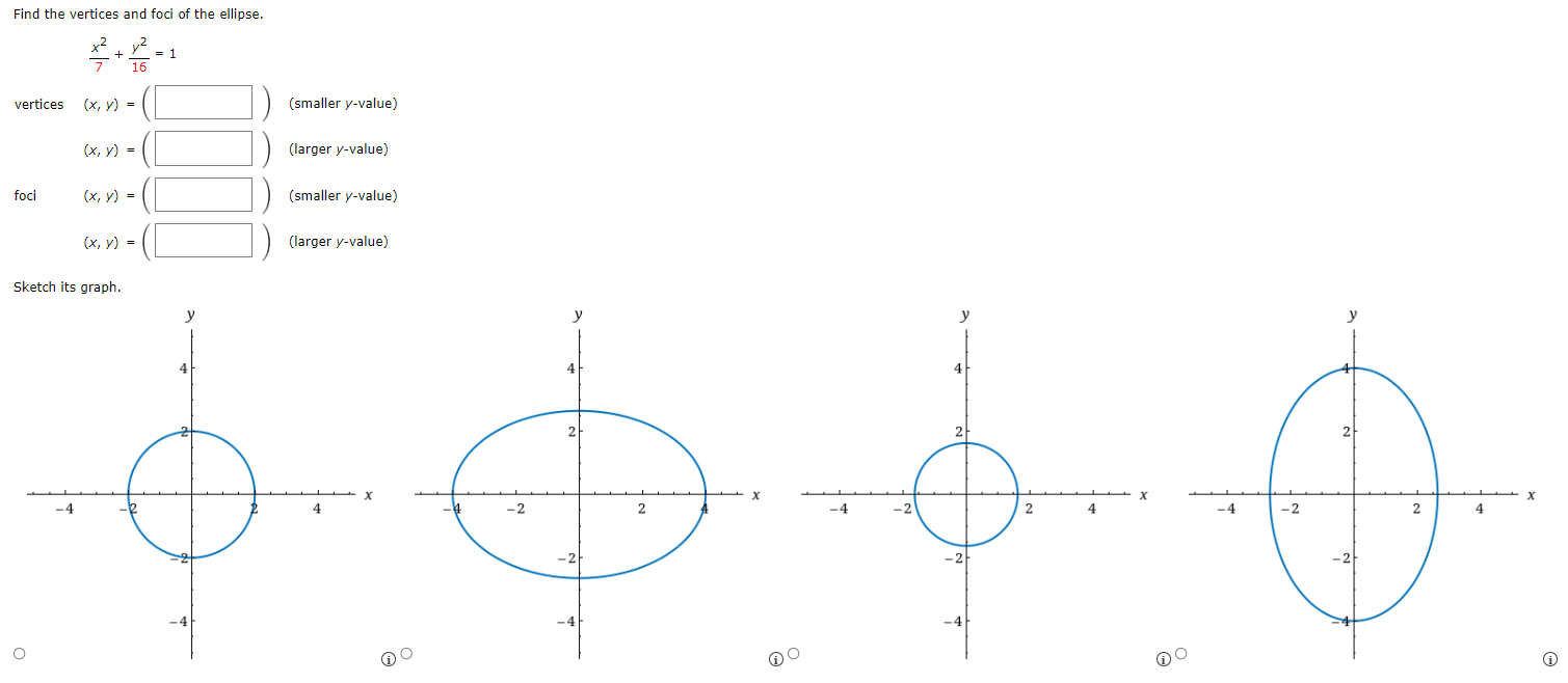 Solved Find the vertices and foci of the ellipse. 7x2+16y2=1 | Chegg.com