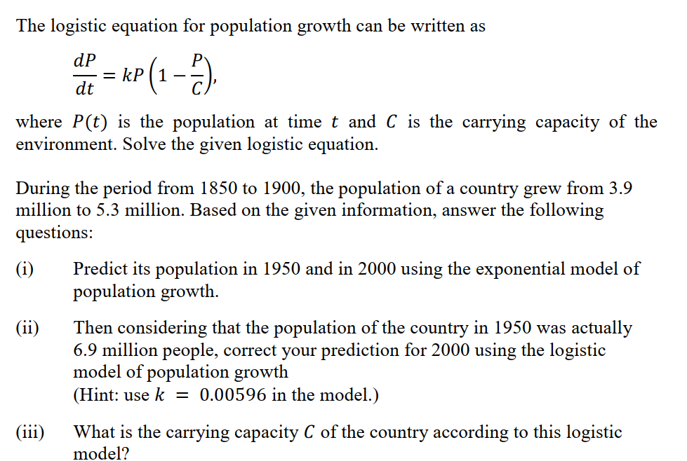Solved The logistic equation for population growth can be | Chegg.com