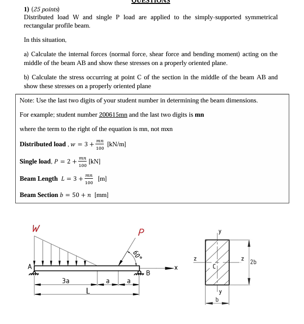 ( 25 ﻿points)Distributed load W ﻿and single P ﻿load | Chegg.com