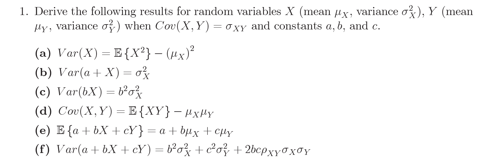 Solved 1. Derive the following results for random variables | Chegg.com