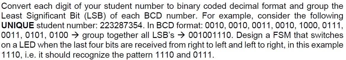 Convert each digit of your student number to binary | Chegg.com