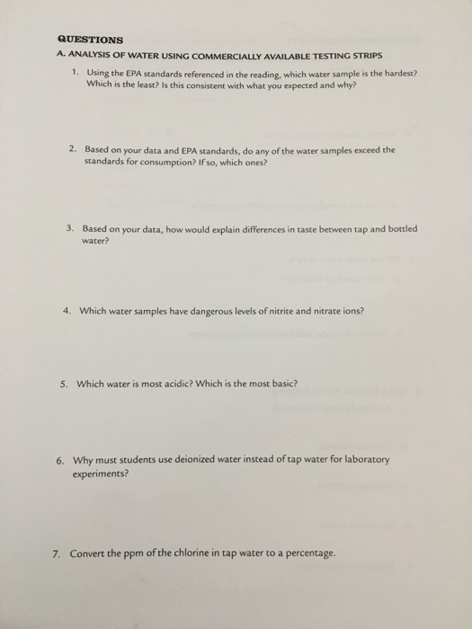 Solved QUESTIONS A. ANALYSIS OF WATER USING COMMERCIALLY | Chegg.com