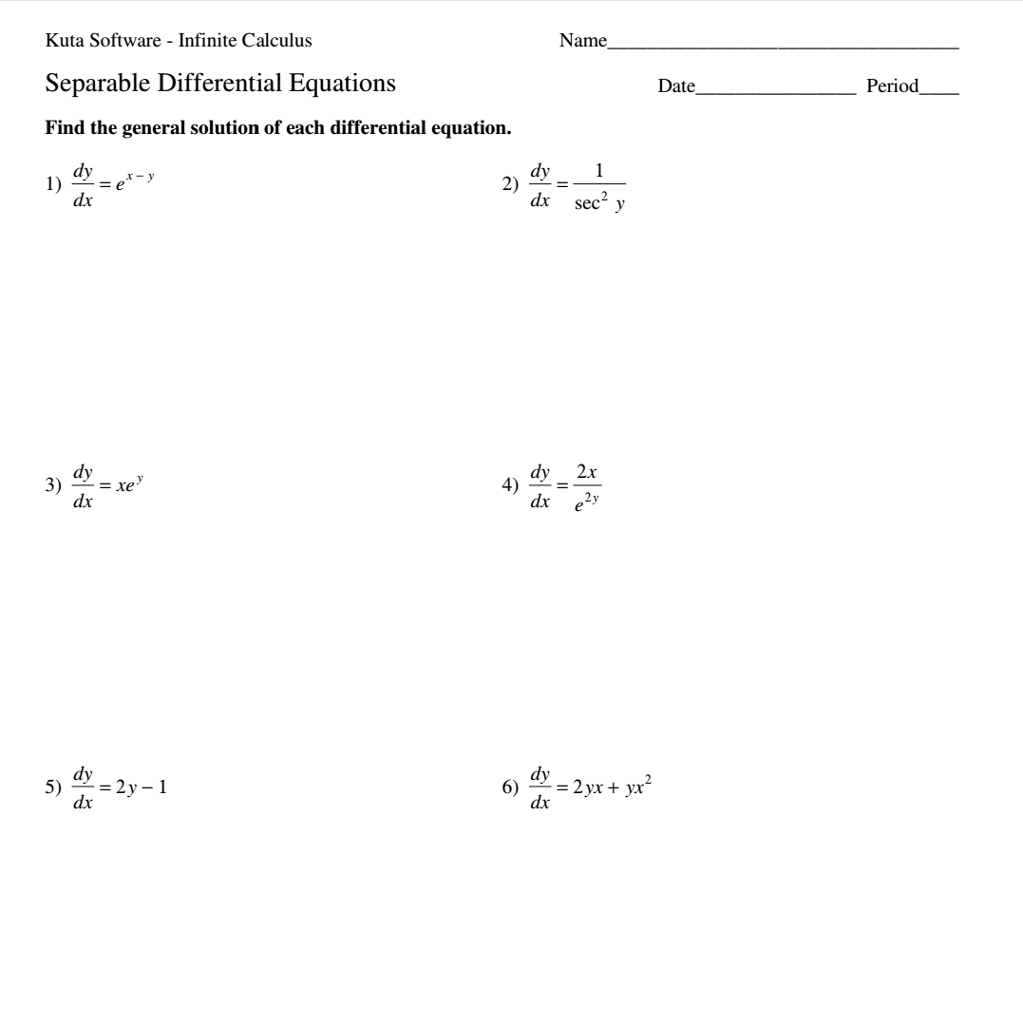 Solved Kuta Software Infinite Calculus Separable | Chegg.com