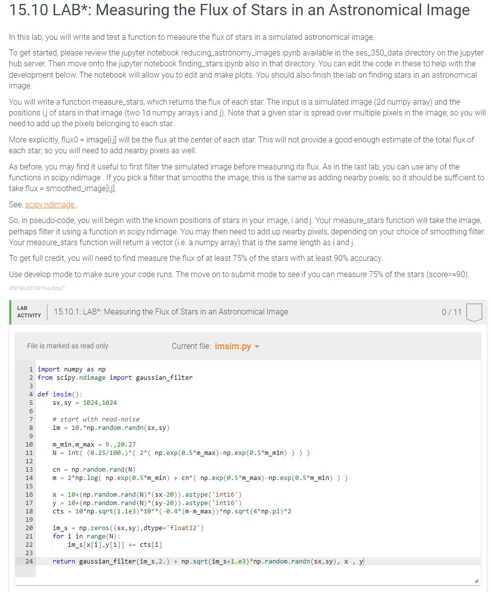 Solved 15.10 LAB*: Measuring the Flux of Stars in an | Chegg.com