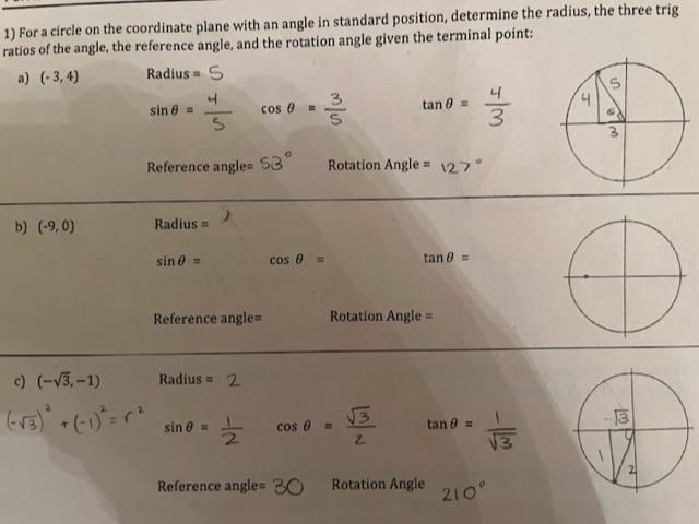 Solved 1) For a circle on the coordinate plane with an angle | Chegg.com