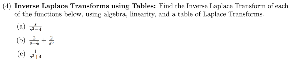 Solved (4) Inverse Laplace Transforms using Tables: Find the | Chegg.com