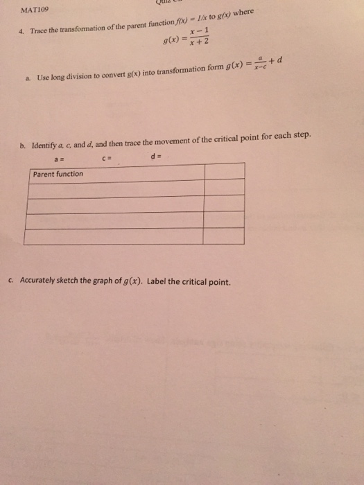 Solved Trace the transformation of the parent function f(x) | Chegg.com