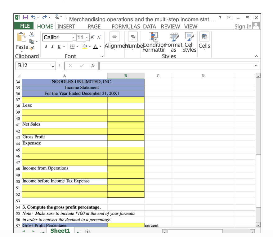 Solved Preparing a Multi-Step Income Statement using Excel's | Chegg.com