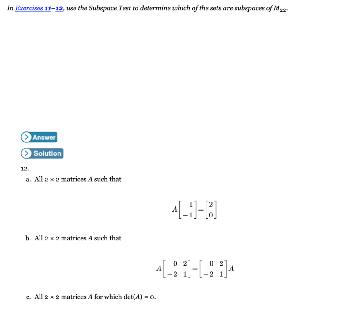 Solved In Exercises 11-12, use the Subspace Test to | Chegg.com