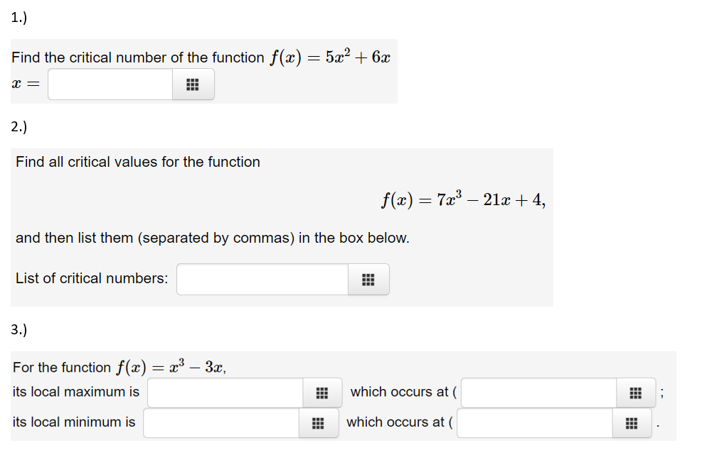 Solved Find the critical number of the function f(x)=5x2+6x | Chegg.com