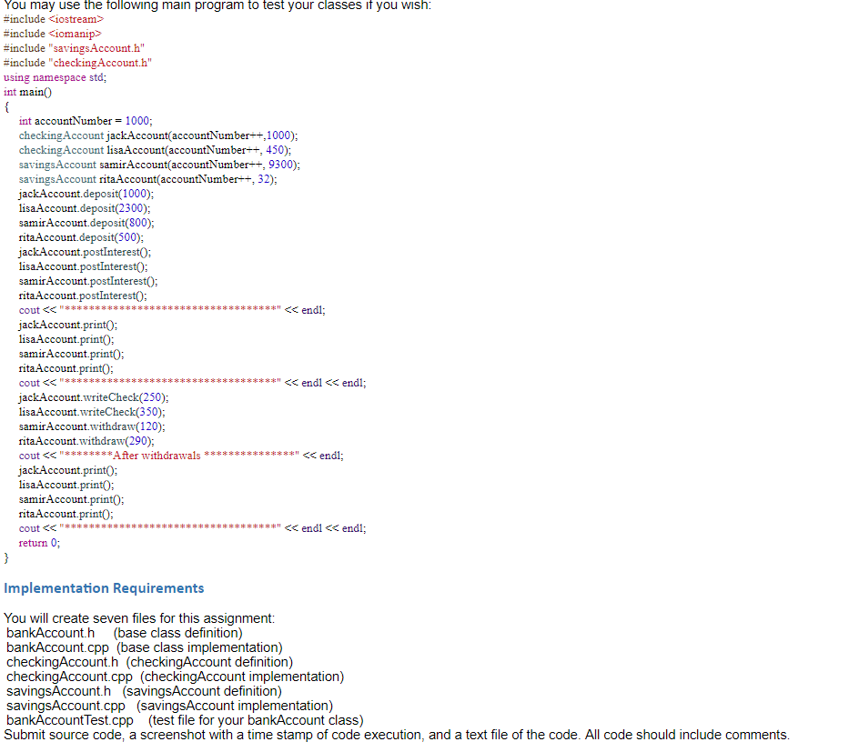Solved bankAccount extended Create from scratch or modify | Chegg.com