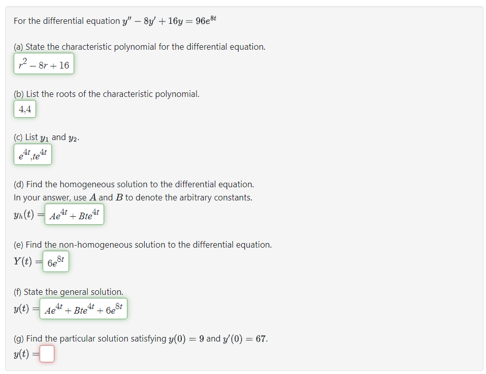 Solved For the differential equation y′′−11y′+30y=1456e−8t | Chegg.com