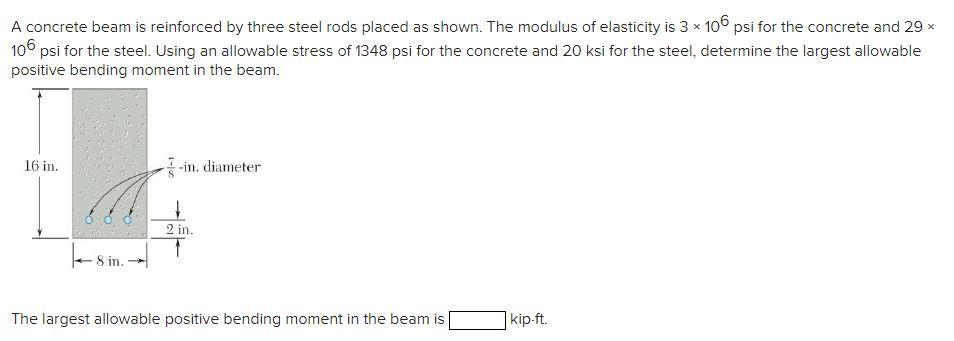 Solved A concrete beam is reinforced by three steel rods | Chegg.com