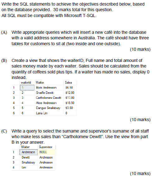 Write the SQL statements to achieve the objectives | Chegg.com